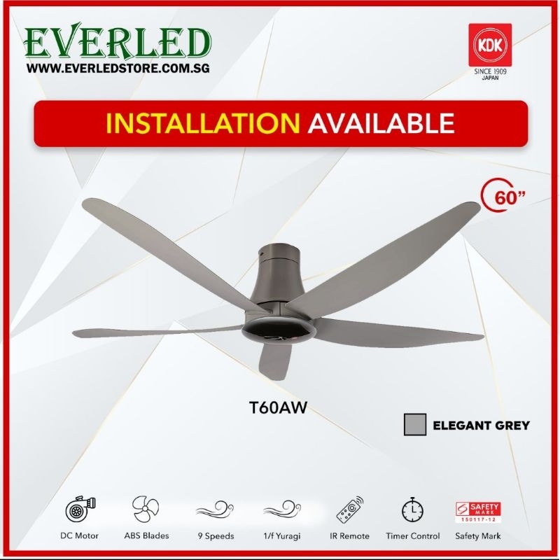 [FREE INSTALLATION] KDK 150 cm (60") Ceiling Fan T60AW DC fan *1 YEAR ...