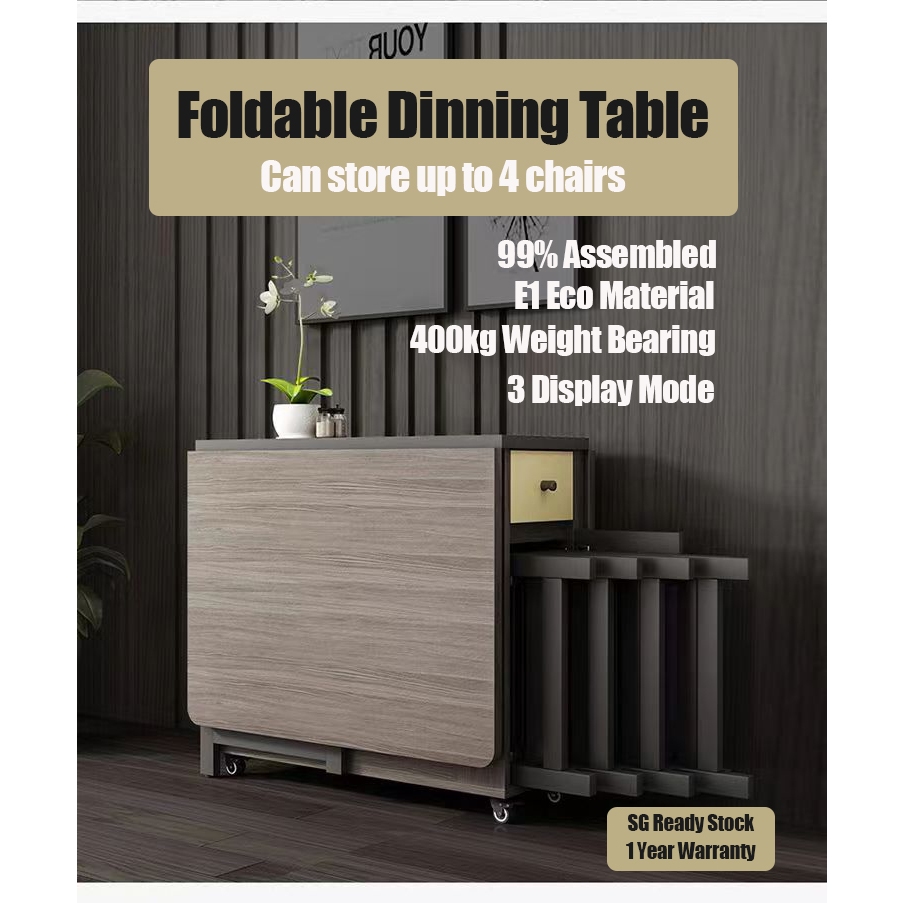 SG Foldable Dining Table Solid Wood E1 Wood Belt Storage Multi ...