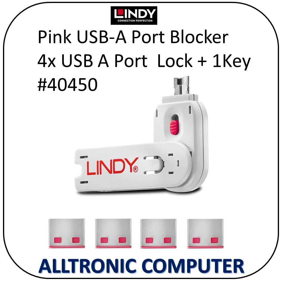 Lindy USB-A Port Blocker Lock Pink P/N: 40450 ( Pack 4pcs USB Port ...