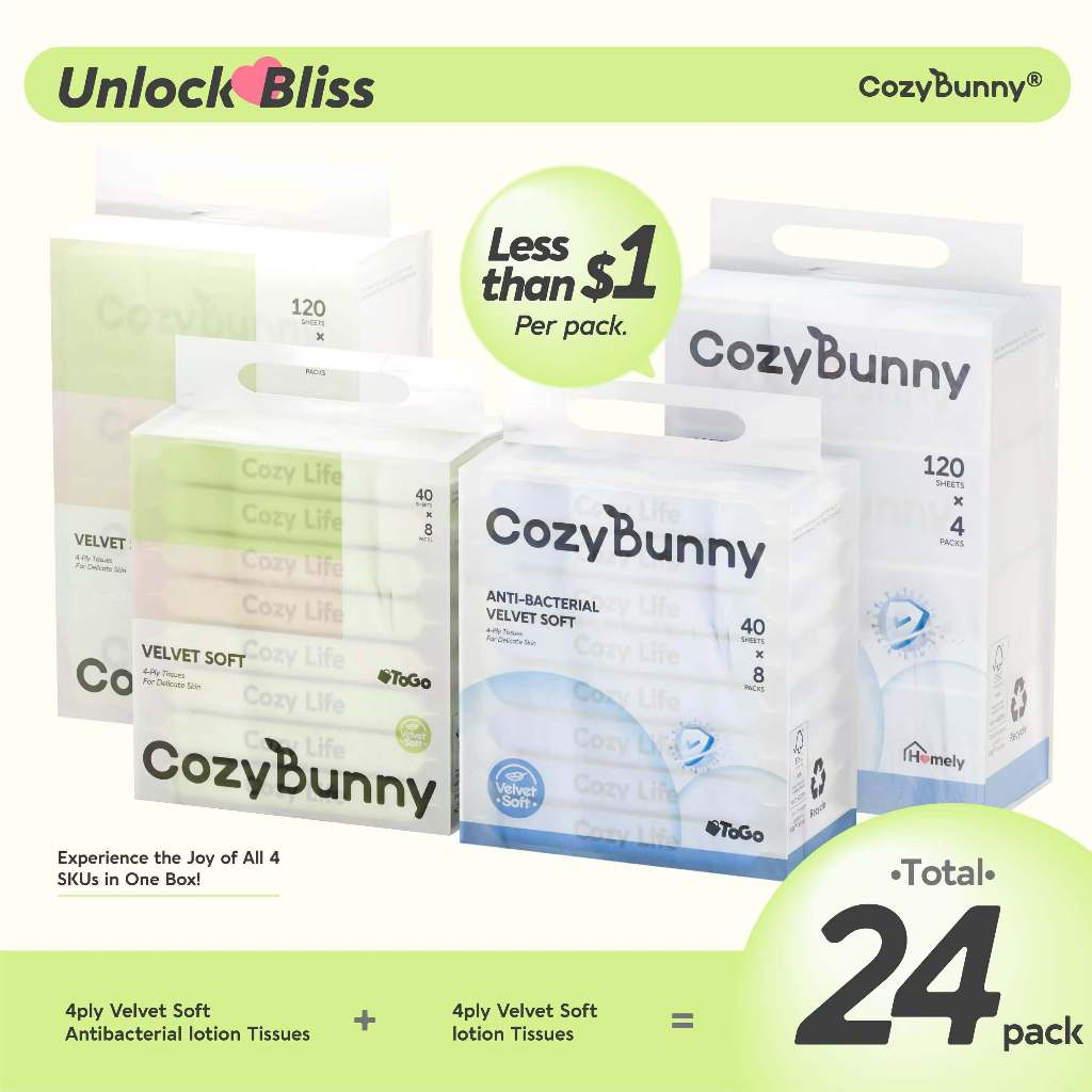 Cozy Bunny 4-Ply Velvet Soft Facial Tissues Experience Box | 24 Packs ...