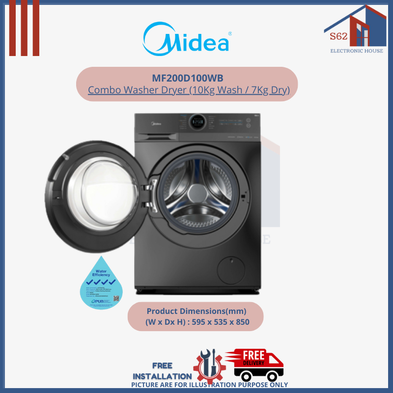 Midea MF200D100WB Combo Washer Dryer (10Kg Wash / 7Kg Dry) Inverter ...