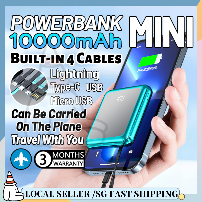 SG READY STOCK Portable 10000mAh Fast Charging Power Bank With 4 Cables ...