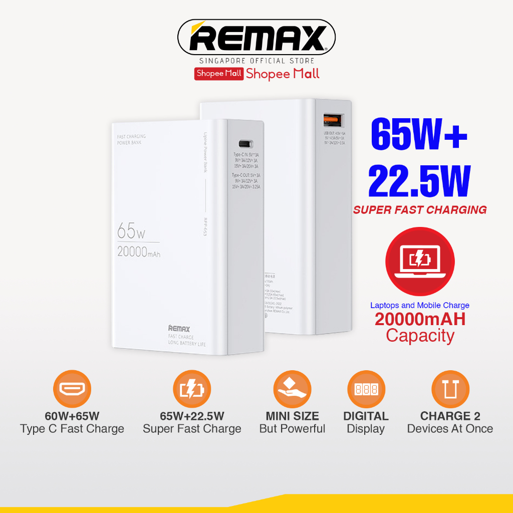 [Remax Energy] RPP-653 20000mAh Upine Series 65W+22.5W Super Fast ...