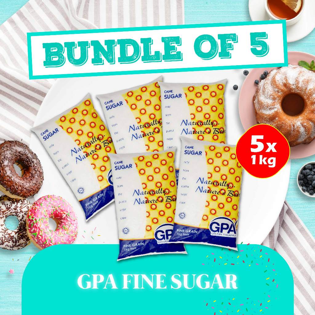 (Bundle of 5) GPA Fine Sugar 1kg x 5 - 100% Natural Fine Cane Sugar ...