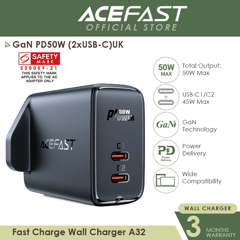 ACEFAST 50W Fast Charger GaN Type C Power Delivery High Power PD 3.0 ...