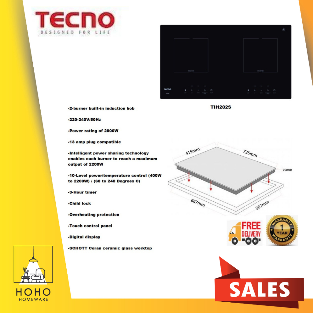 TECNO INDUCTION HOB TIH282S 2ZONE | Shopee Singapore