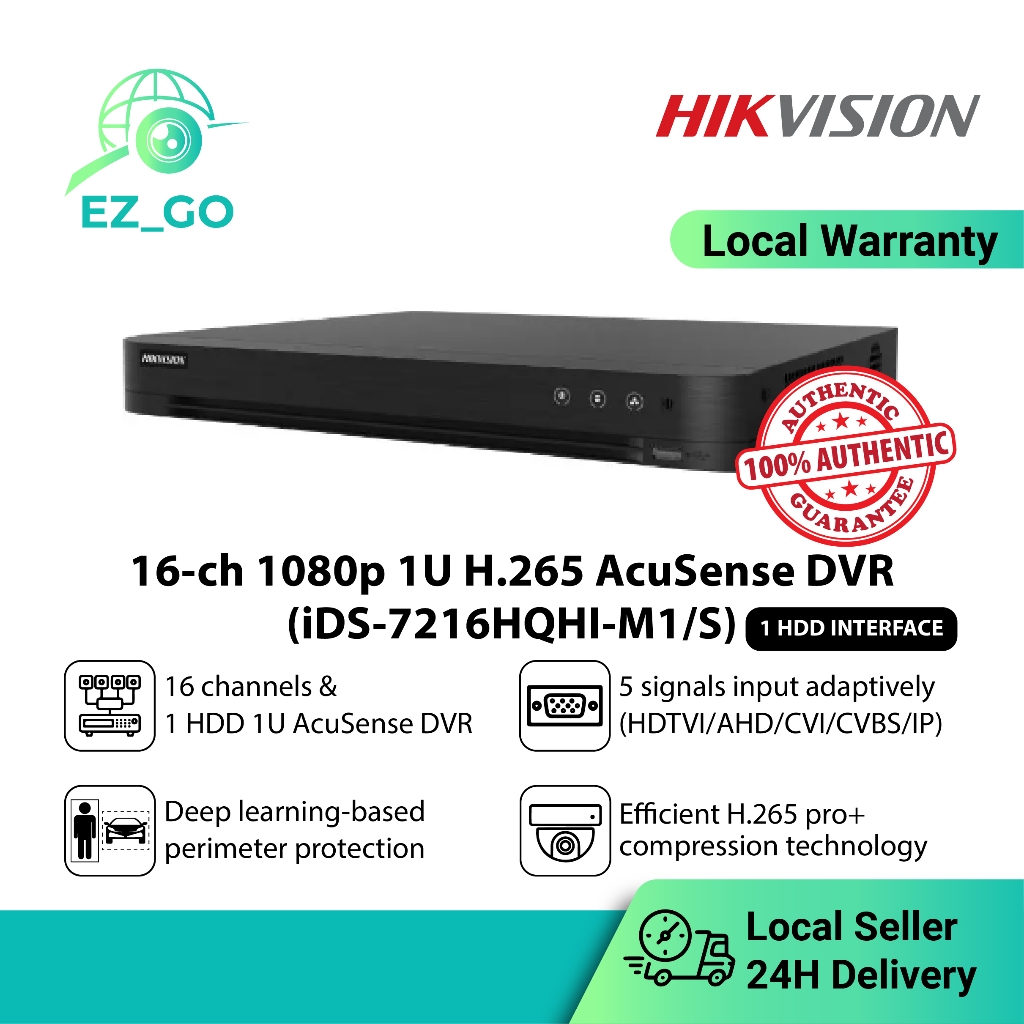 [Authentic] HIKVISION 16-ch 1080p 1U H.265 AcuSense DVR iDS-7216HQHI-M1 ...