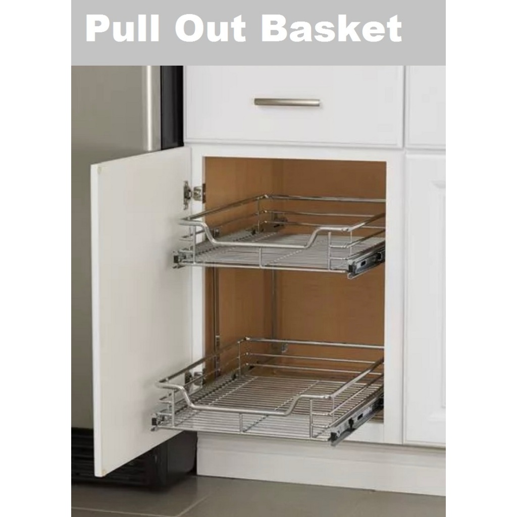 Kitchen Cabinet Pull Out Basket with Soft Closing Slide | Shopee Singapore