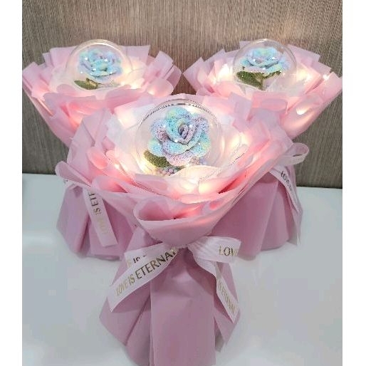Rose Ball Bouquet Fairy Light Crochet Flower Bouquet/Anniversary ...