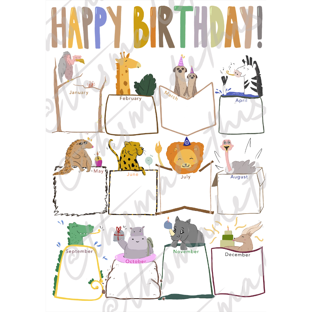 Birthday Chart Poster (Animal - Safari Edition) | Shopee Singapore