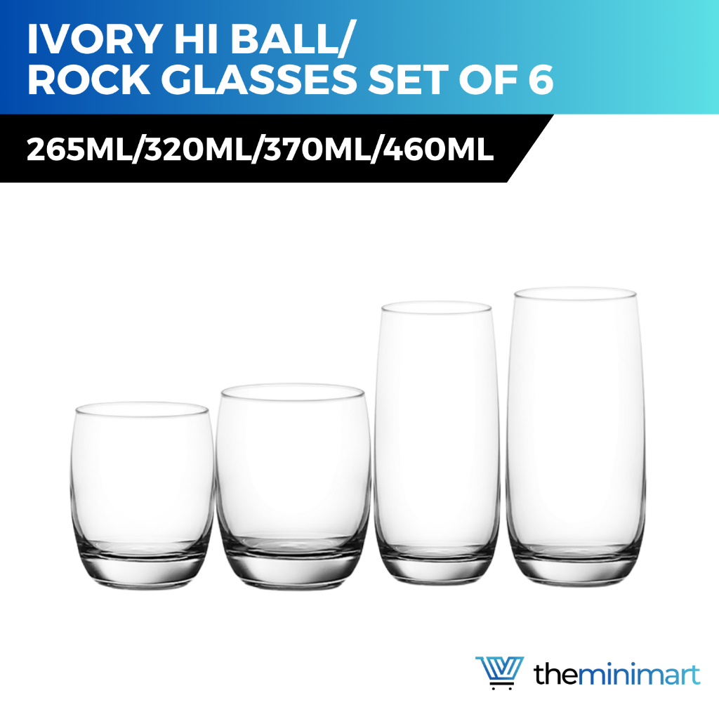 Ivory Hi Ball/Rock Glasses Set Of 6 - 265ml/320ml/370ml/460ml | Shopee ...