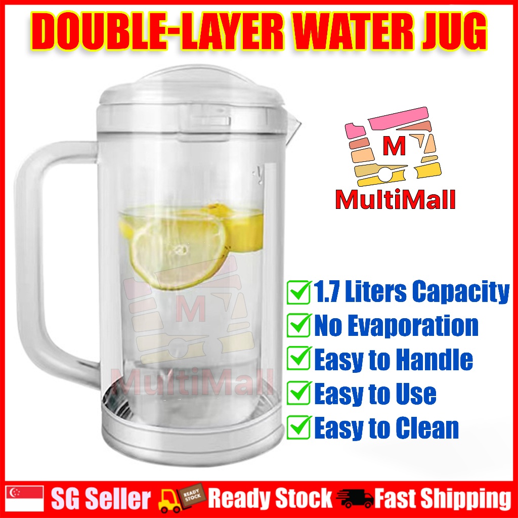 Double-Layer Water Jug Transparent 1.7 Liters Capacity Water Jug ...