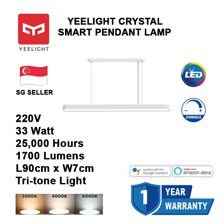 [SG SELLER] Yeelight Crystal Smart Pendant Lamp (Dimmable, Tri-tone ...