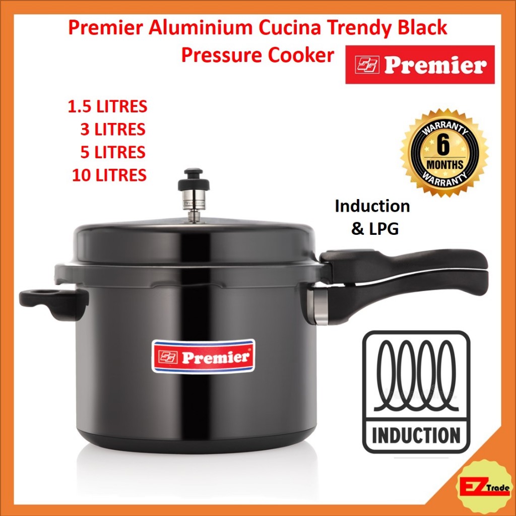 Premier Cucina Trendy Black Aluminium Induction Bottom Pressure Cooker Outerlid, 1.5L, 3L, 5L ...