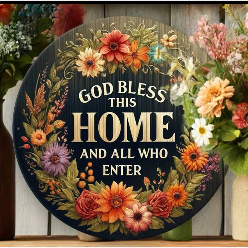 8-Inch Metal Welcome Sign Art - "God Bless This Home And All Who Enter ...