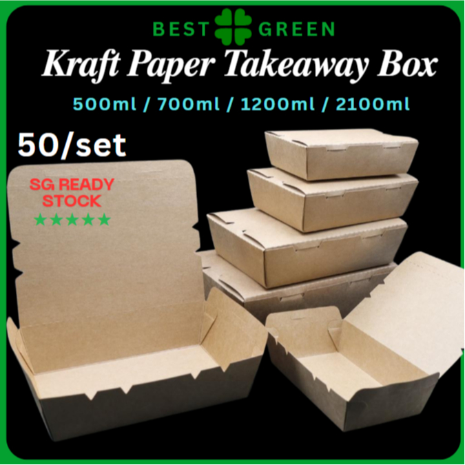 500ml/700ml/1200ml/2100ml kraft Paper takeaway box | Shopee Singapore