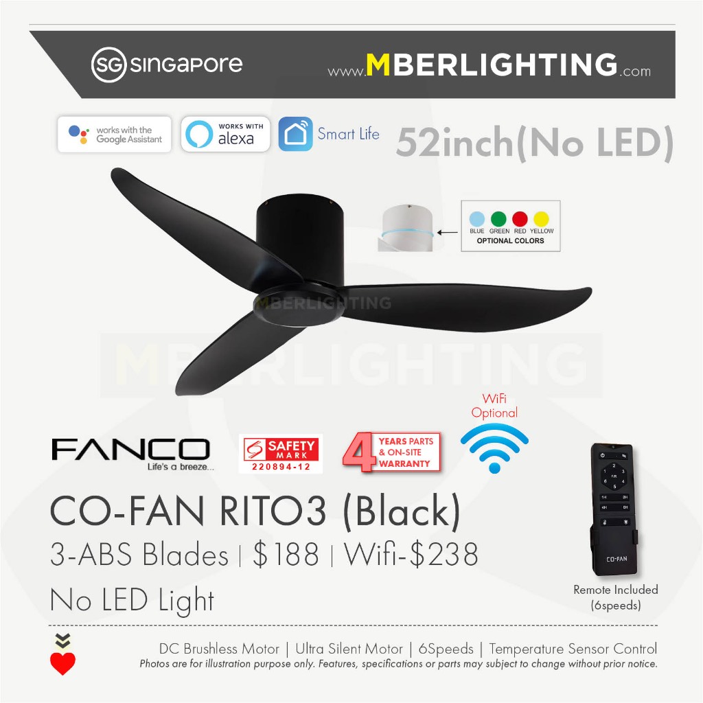 [ Free Delivery] FANCO Rito 3 DC Ceiling Fan With LED Light 46/52 ...