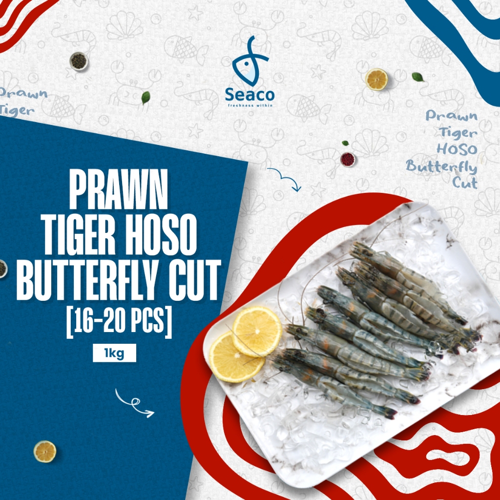 [SEACO] Prawn Tiger HOSO Butterfly Cut (16-20) | Shopee Singapore