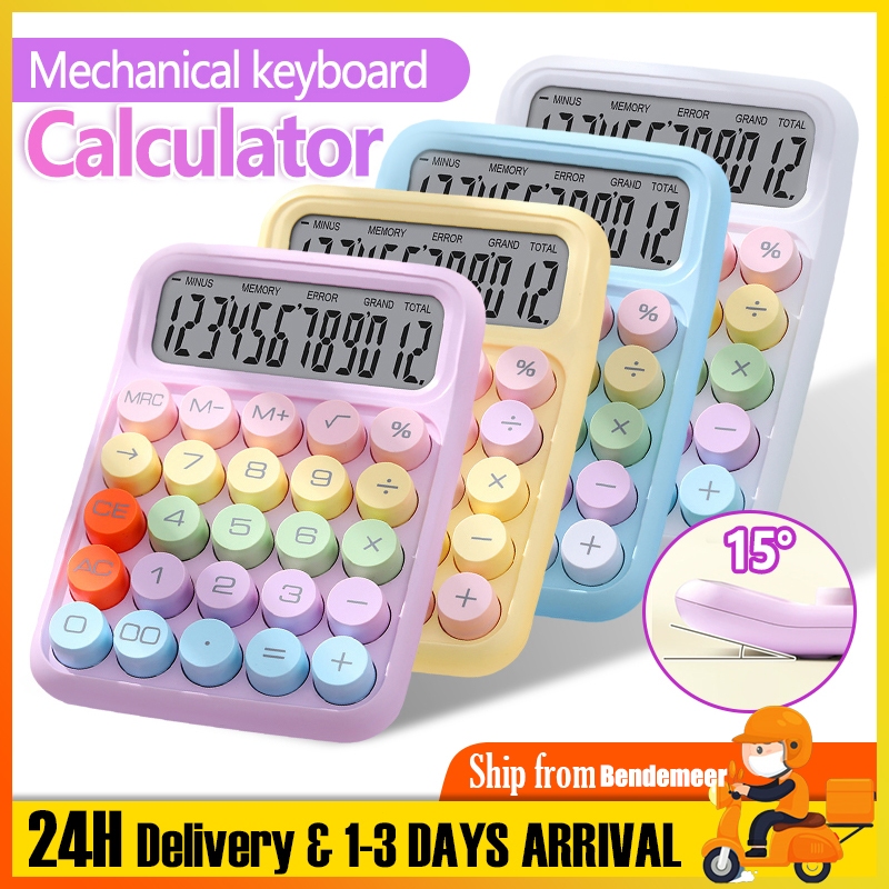 【SG 24H SHIP】12 Digits Mechanical Calculator Candy Color round keyboard ...