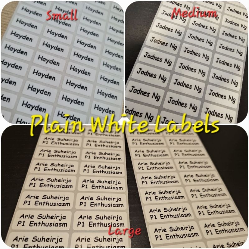 White School Name Labels (Small, Medium or Large size) | Shopee Singapore