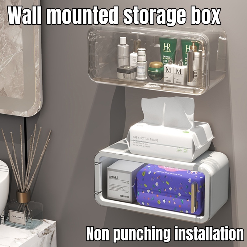 【SG Stock】Non perforated wall mounted storage box toilet cosmetics ...