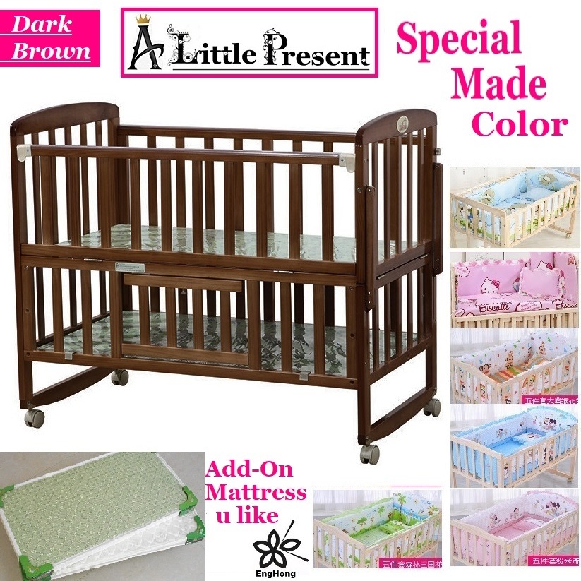 {NEW} A Little Present Double Layer BROWN Baby Cot, Multifunctional ...