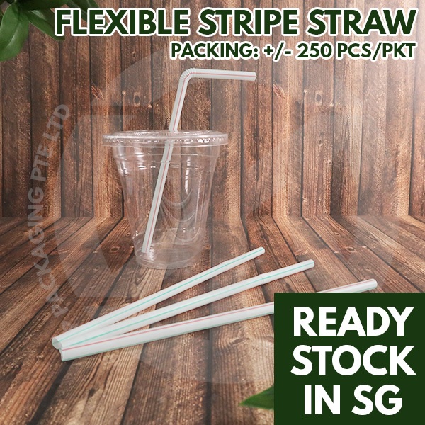 Flexible Straw w Stripes (250pc) / Bendy Straw / Disposable Plastic ...