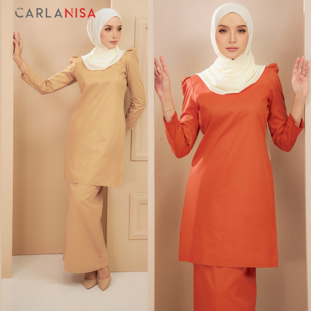 CARLANISA Kuntum Baju Kurung Moden Cotton Plain Muslimah Wear Cantik ...