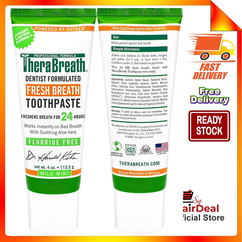 TheraBreath Fresh Breath Dentist Formulated Fluoride Free Toothpaste ...