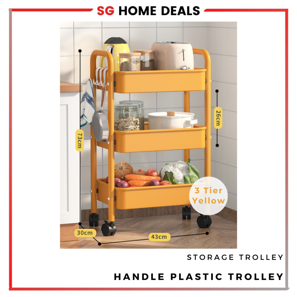 3/4 Tier Plastic Trolley Cart Handle, Plastic Trolley Storage Racks ...