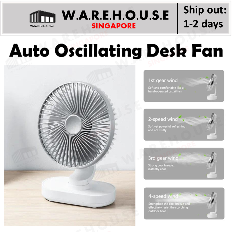 [Warehouse] Auto Oscillation Rechargeable Desk Fan with 4 Speed / USB ...