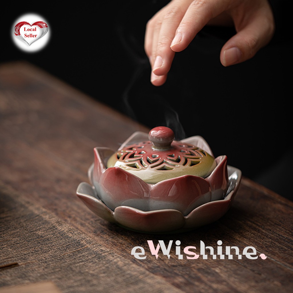 Exquisite Hand-made Ceramic Bloomed Lotus (莲花盘) Incense Burner / Holder ...