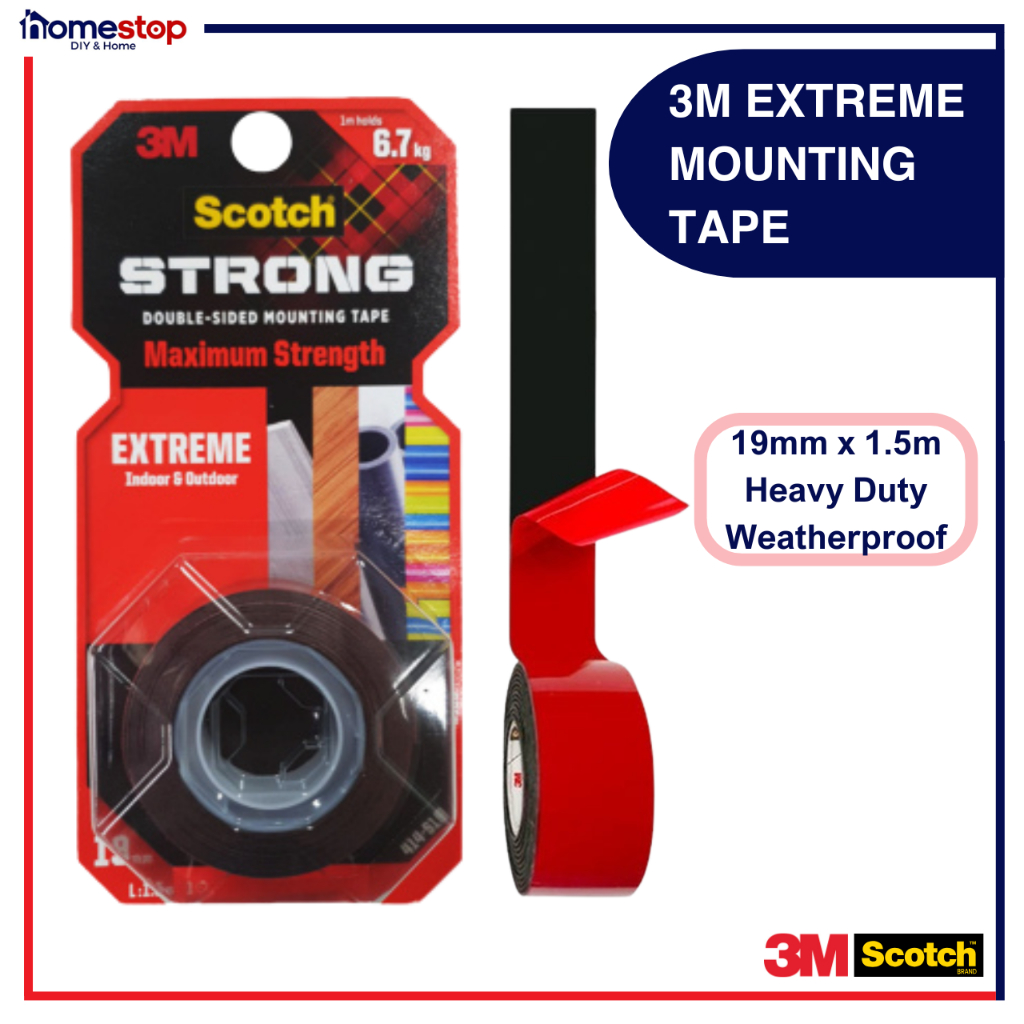 3M Scotch Extreme Double-Sided Mounting Tape, Heavy Duty Weather Resistant, Holds 6.7kg, 19mm x ...