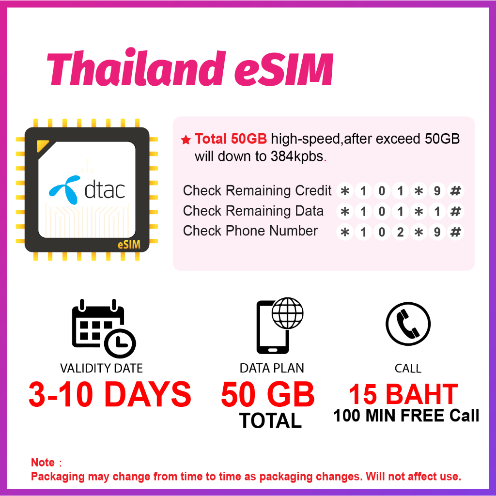 JOYTEL eSIM 【 Thailand 】【DTAC】 PROMO FREE CALL Travel Prepaid Sim Card ...