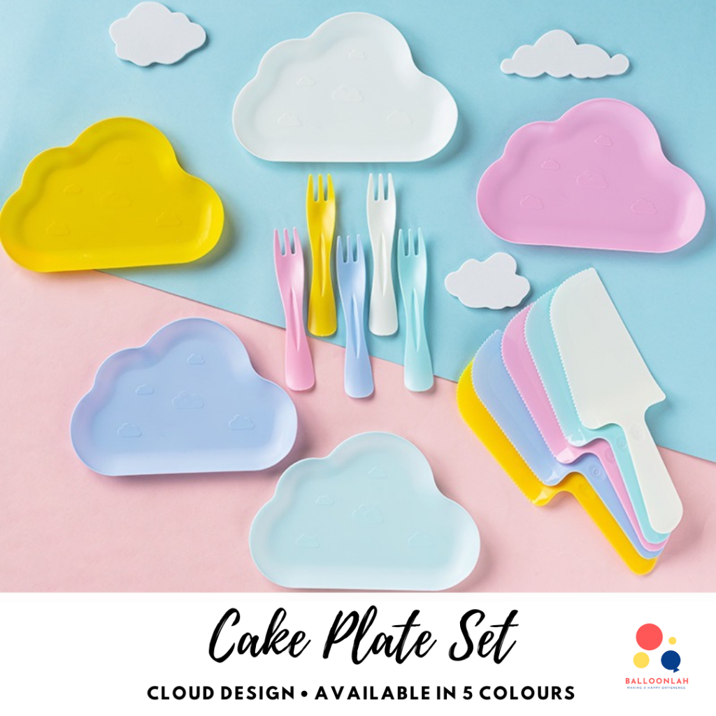 Pastel Cake Plate Set Party Cultery Set Disposable Cloud[Ready Stock in ...