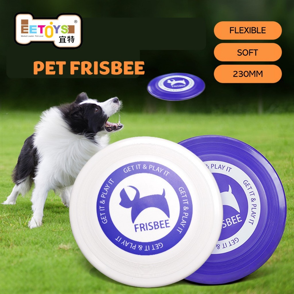 Eetoys Pet Frisbee Throwing Blue White Toy Flying Silicone Disc Bite ...