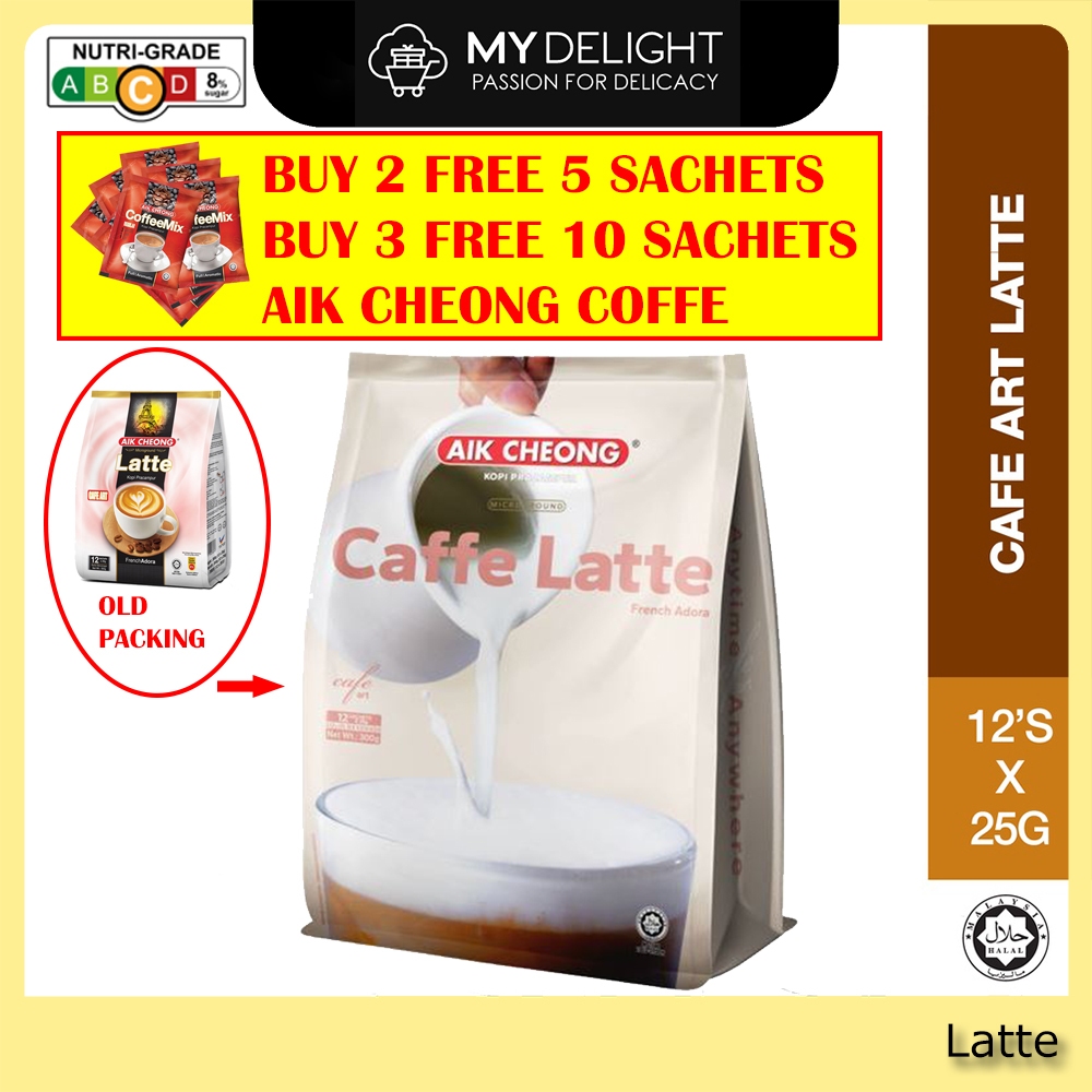 AIK CHEONG Latte Cafe Art 3 in 1 300g (25g x 12 sachets) Mocha Maxim ...