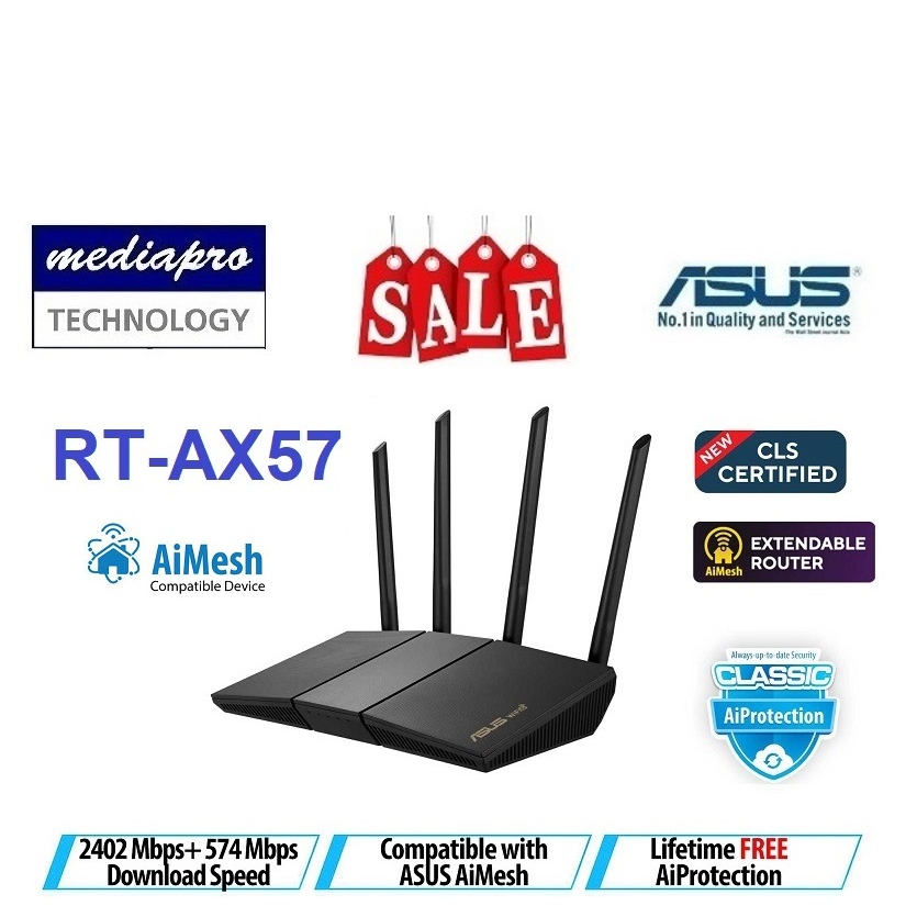 ASUS RT-AX57 AX3000 Dual Band WiFi 6 AiMesh Router, with AiProtection ...