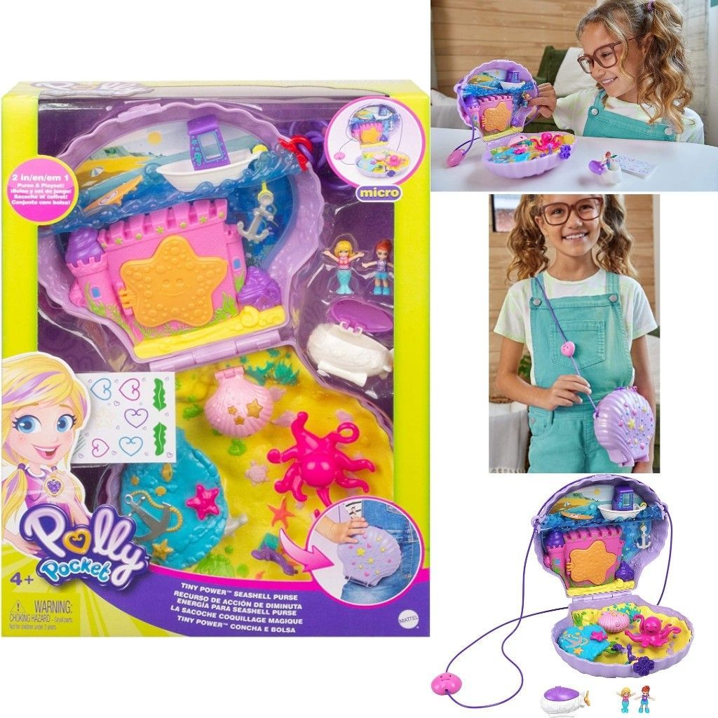 Polly Pocket Mattel Tiny Power Seashell Purse Compact with Wearable ...