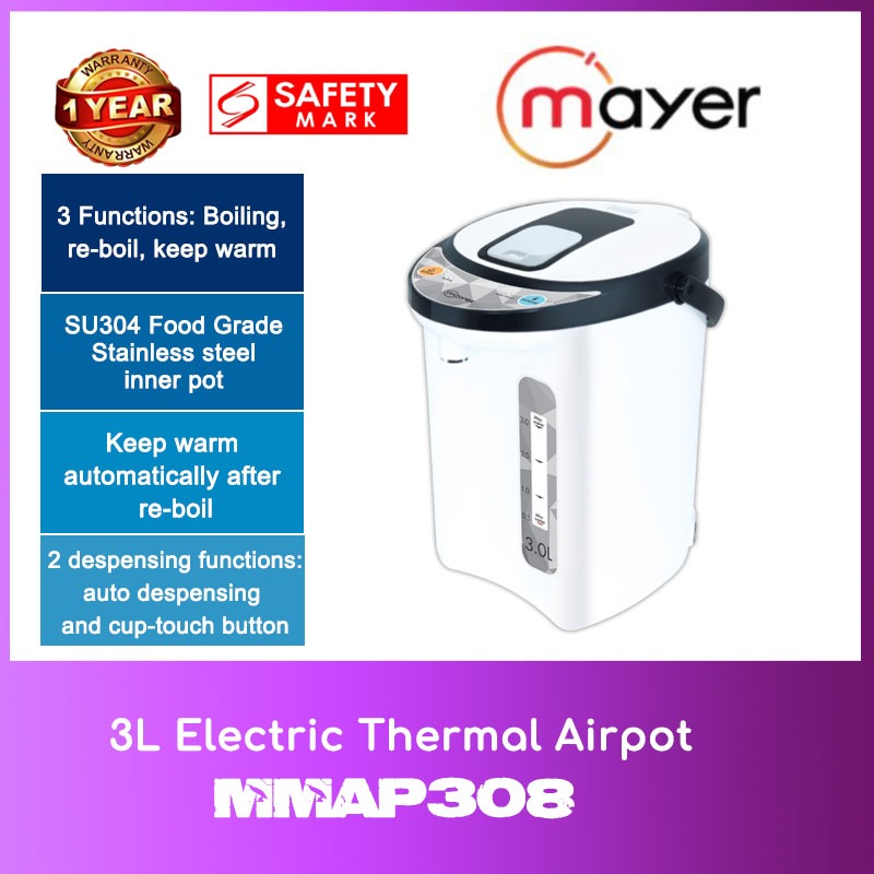 Mayer MMAP308 3L Electric Thermal Airpot WITH 1 YEAR WARRANTY | Shopee ...