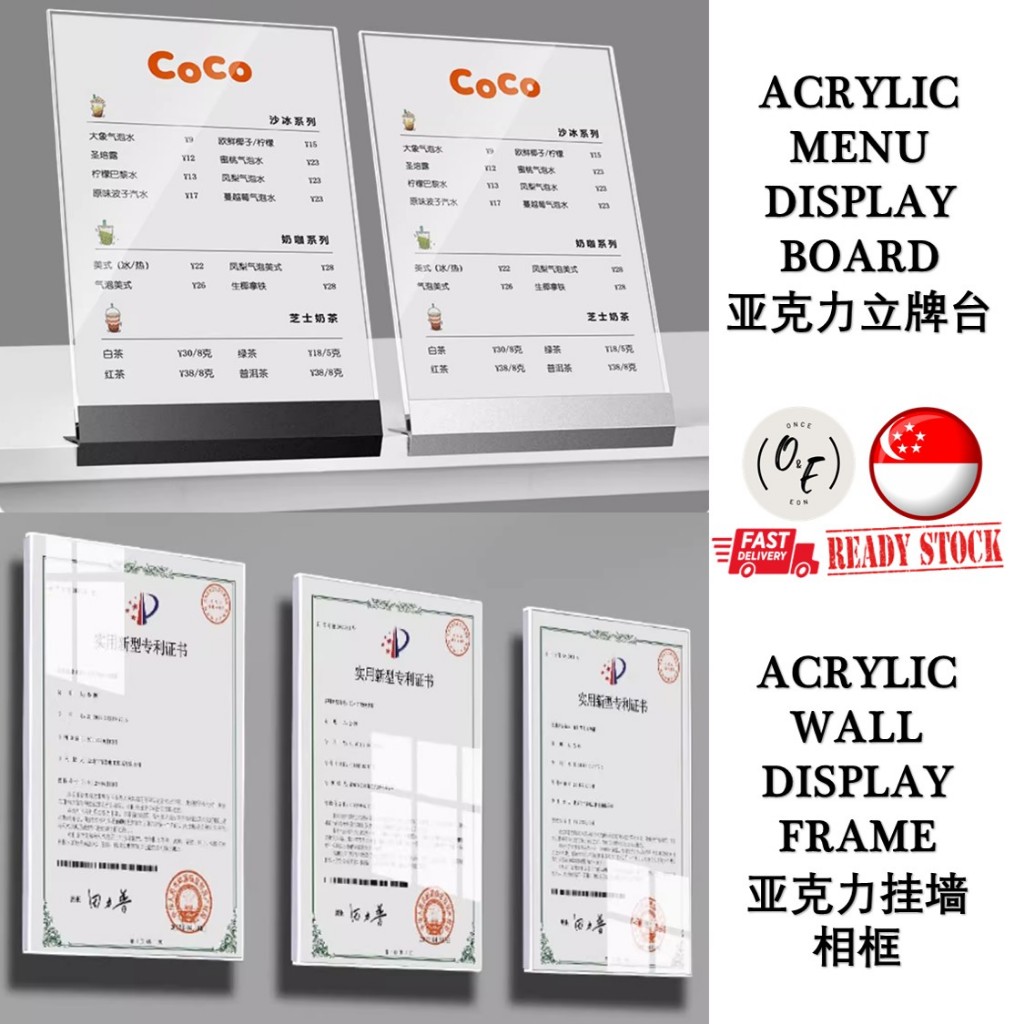 [SG Stock🇸🇬] Acrylic Menu Display Board Wall Frame Display A4 Menu ...