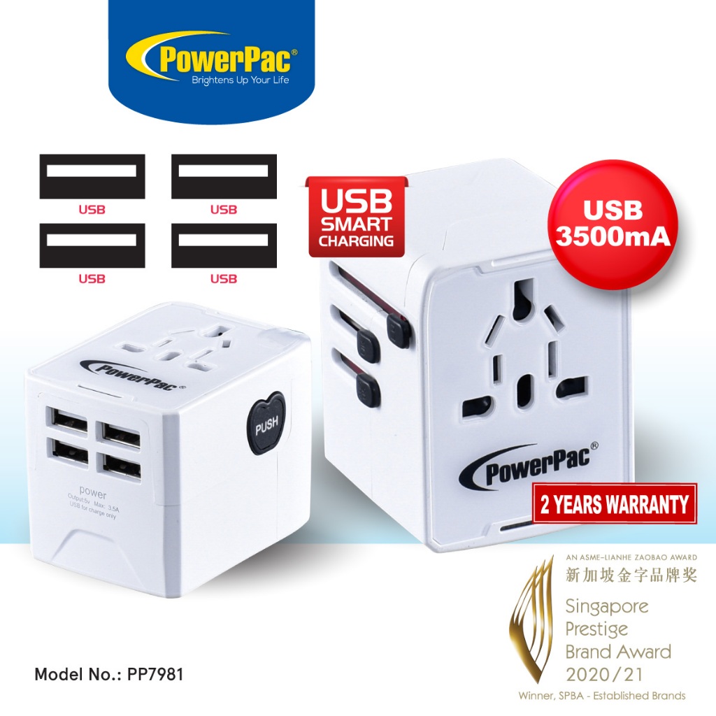 PowerPac Multi Travel Adapter With 4 USB Charger (PP7981) | Shopee ...