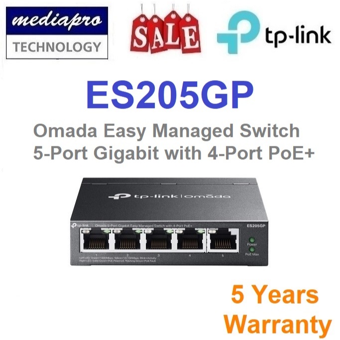 TP-LINK ES205GP Omada 5-port Gigabit PoE+ Easy Managed Switch with 4 ...