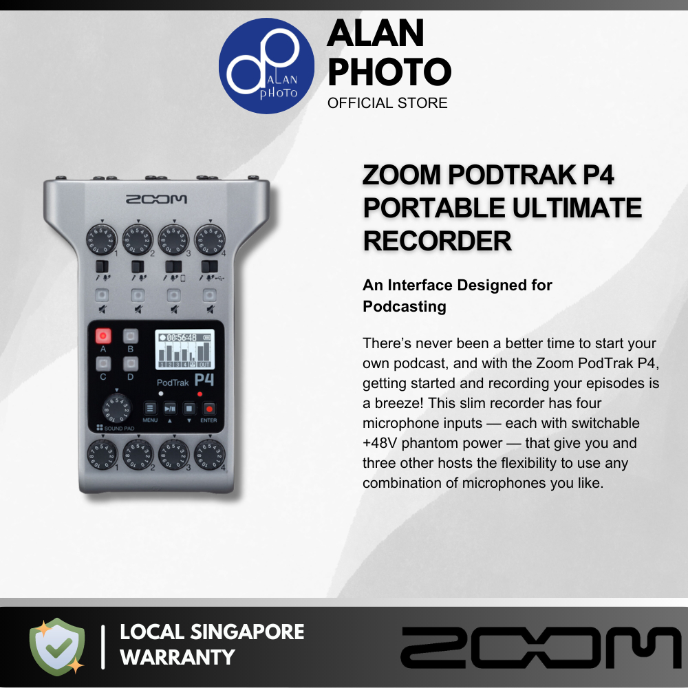 Zoom PodTrak P4 Portable Multitrack Podcast Recorder | 16-bit/44.1kHz ...