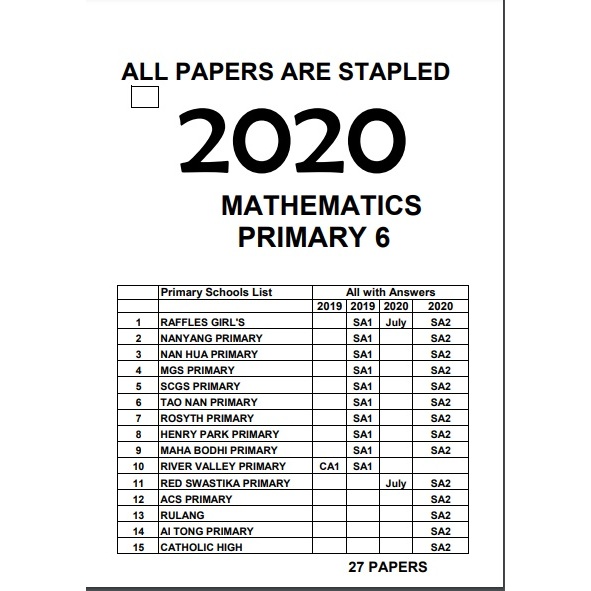 2024 Full set p6 / 2023 2022 2021 2020 Primary 6 School Exam Paper ...