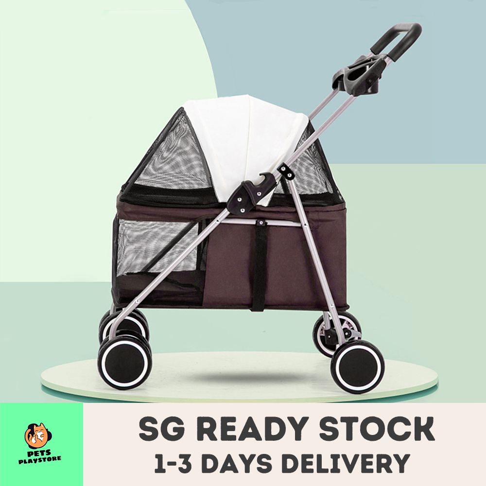 Foldable Pet Stroller Cat Dog 4-Wheel Lightweight Travel Pram Washable ...