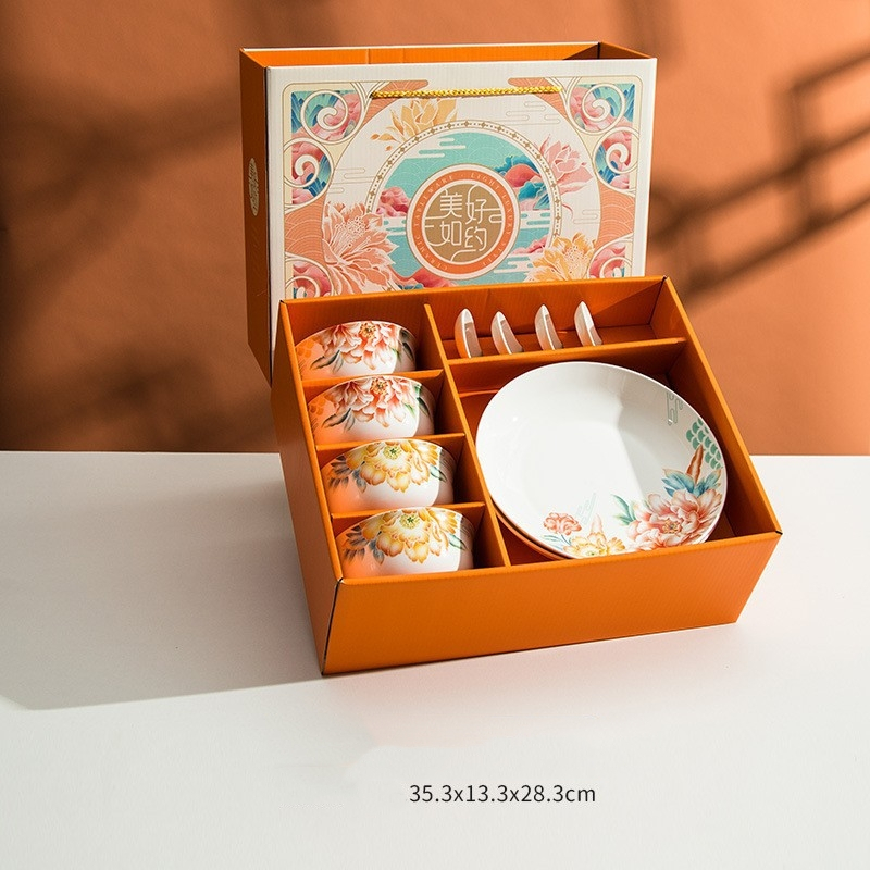 Ceramic Bowl Plate Gift Set Housewarming Wedding Door Gift Chinese New ...