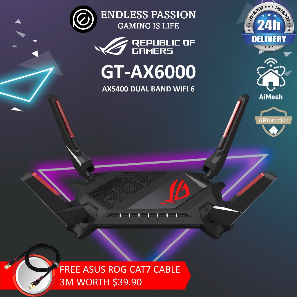 Asus ROG Rapture GT-AX6000 Dual-Band WiFi 6 (802.11ax) Gaming Router ...