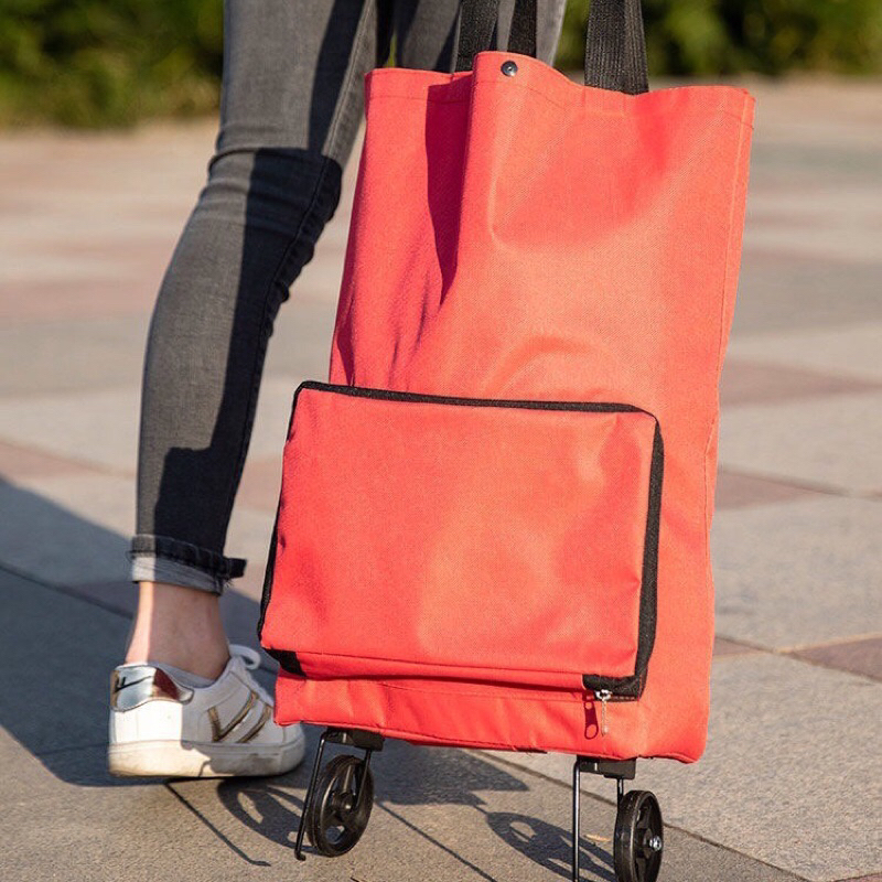 Foldable Lightweight Shopping Trolley with Wheels Portable Cart Tote ...