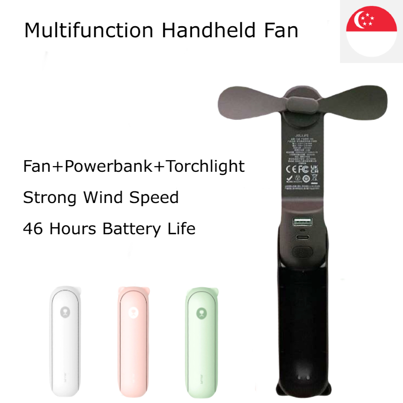 JISULIFE 3-In-1 Portable Handheld Fan Flashlight Powerbank USB ...